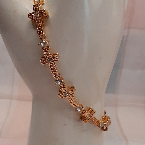 Avon | Jewelry | Avon Sparkling Cross Tennis Bracelet Gold Tone | Poshmark